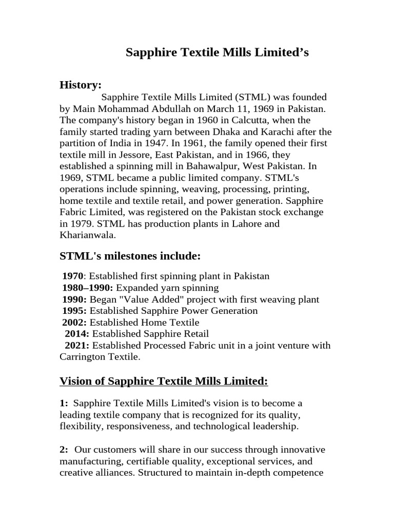 Sapphire Textile Mills Limited | PDF