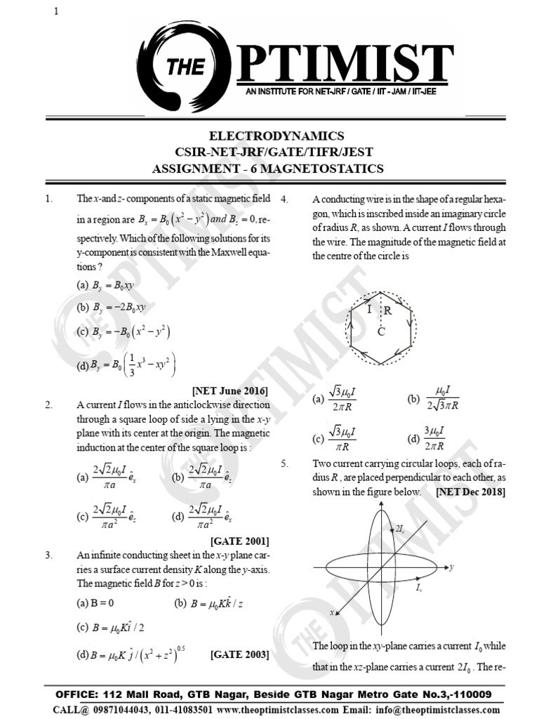 025951a47e690-Assignment 6 Magnetostatics | PDF