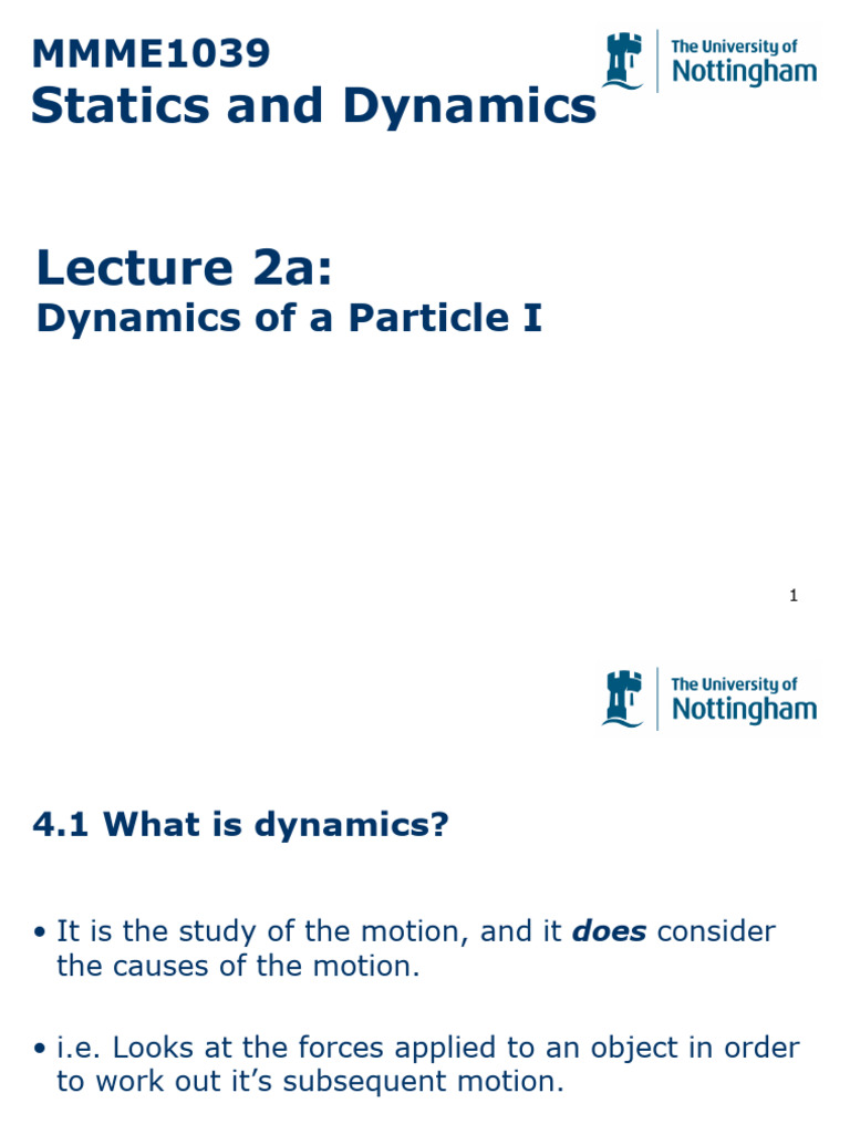 Dynamics Lecture 2a Dynamics of A Particle I | PDF