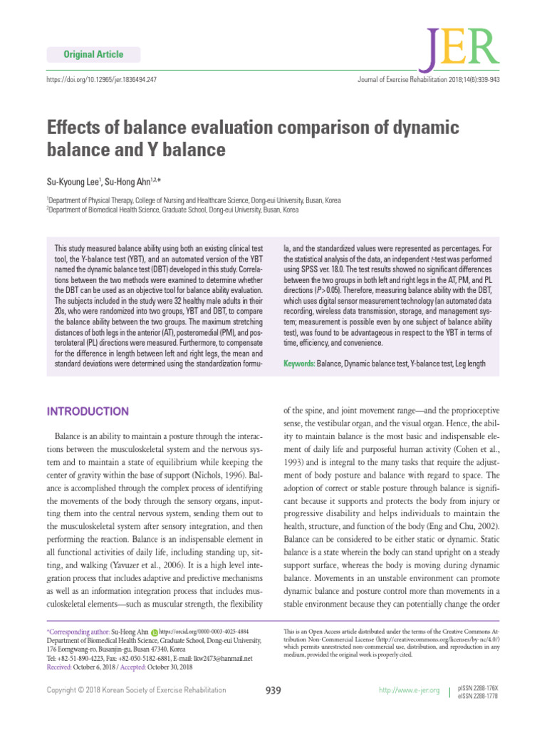 Effects of Balance Evaluation Comparison of Dynamic Balance and Y ...