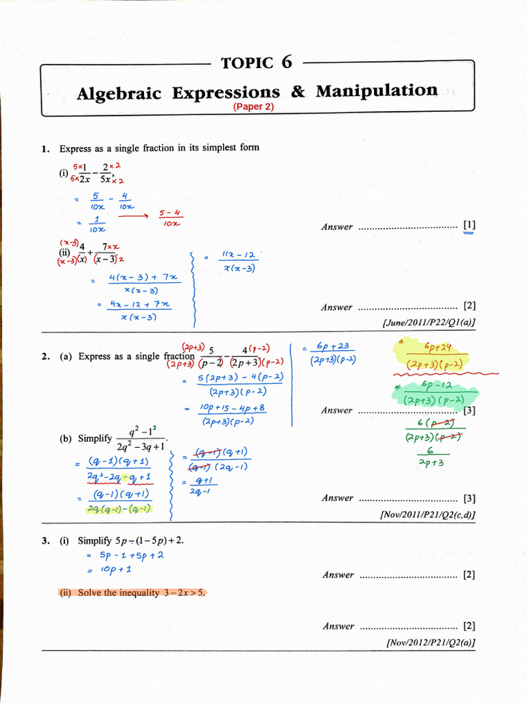 Algebraic Expressions & Manipulation (Upto 2024) | PDF