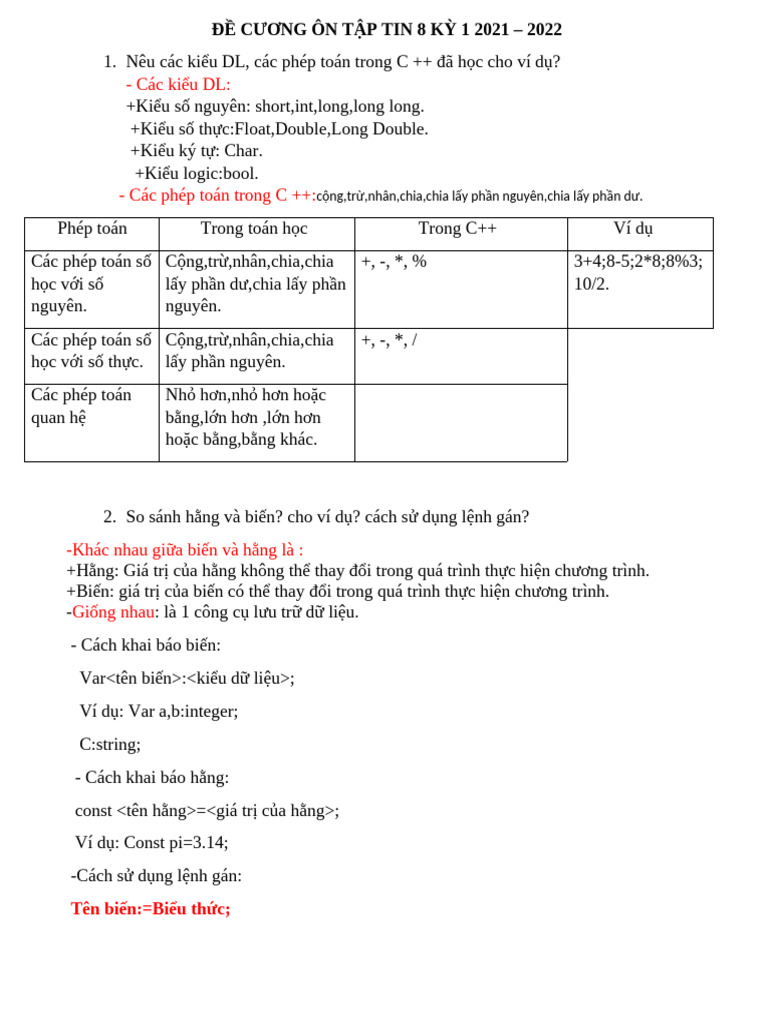 ĐỀ CƯƠNG ÔN TẬP TIN 8 KỲ 1 2020 | PDF