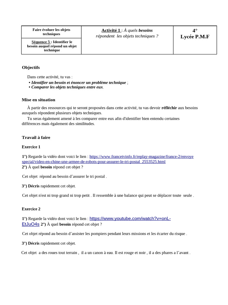 Act1 Familles Objets | PDF