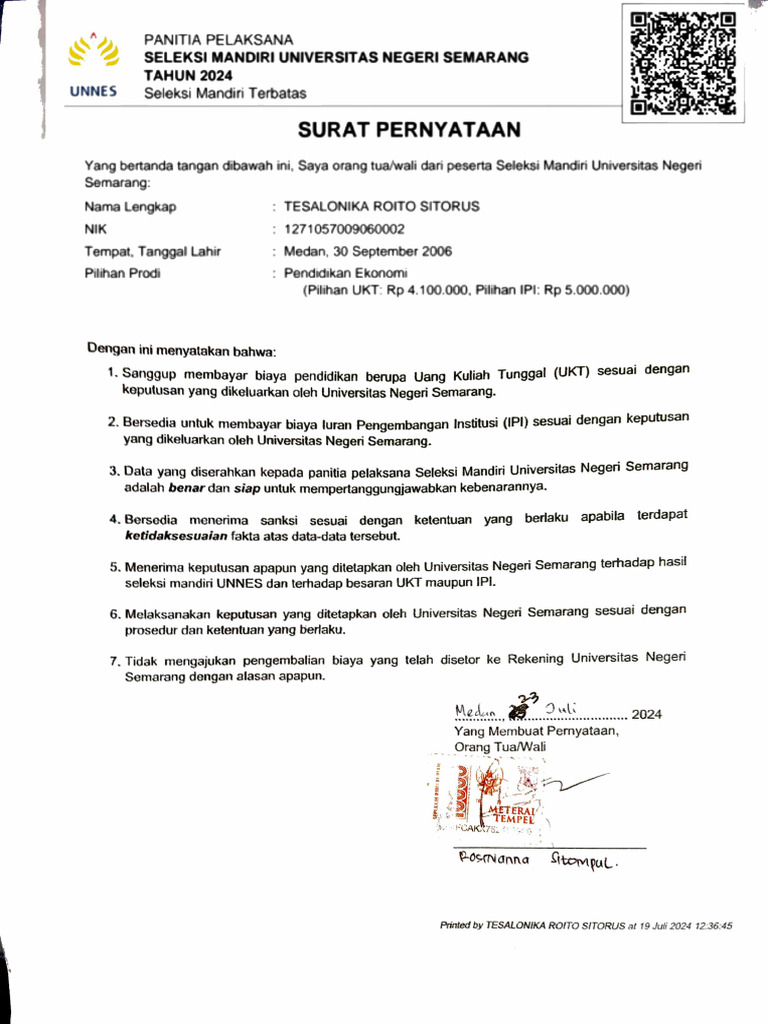 Surat Perny Unnes Terbatas | PDF