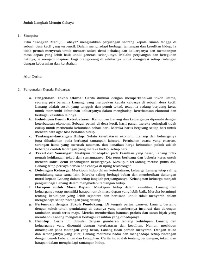 SINOPSIS JALAN MENUJU CAHAYA by ARCM PRODUCTION | PDF