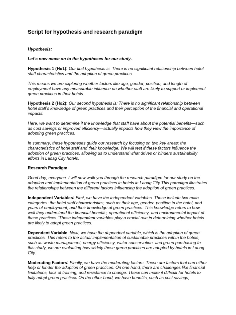 Script For Hypothesis and Research Paradigm | PDF