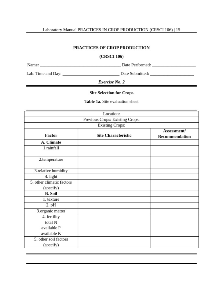 Laboratory Manual PRACTICES IN CROP PRODUCTION 1 | PDF