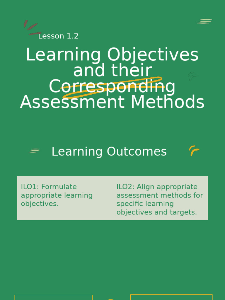 146 Lesson 1.2 Learning Objectives and Their Corresponding Assessment ...