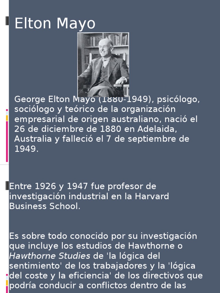 Aportaciones de Elton Mayo a la administración | PDF | Sicología ...