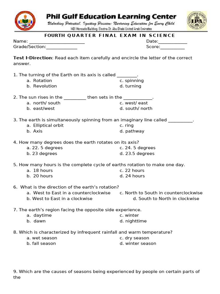Science Final Exam: Earth & Space Concepts | PDF | Planets | Natural ...