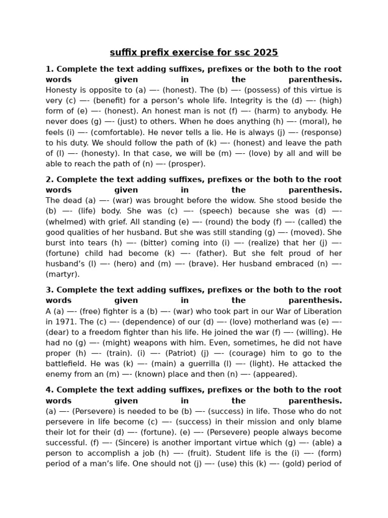 Suffix Prefix Exercise For SSC 2025 | PDF