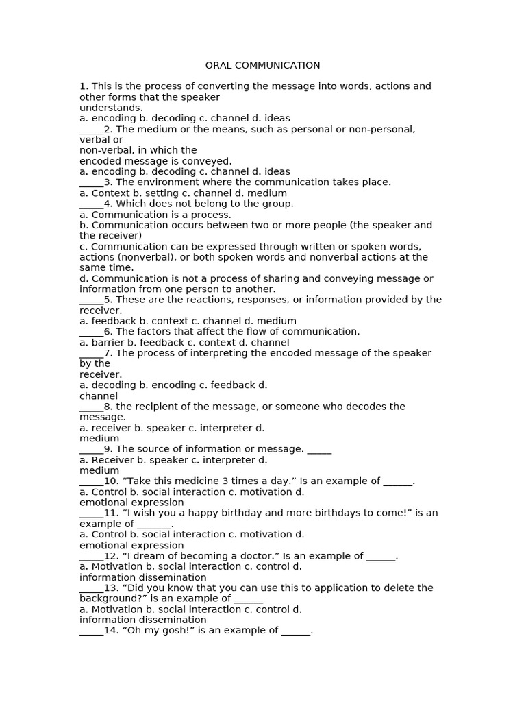 Oral Communication First Quarter Examination | PDF