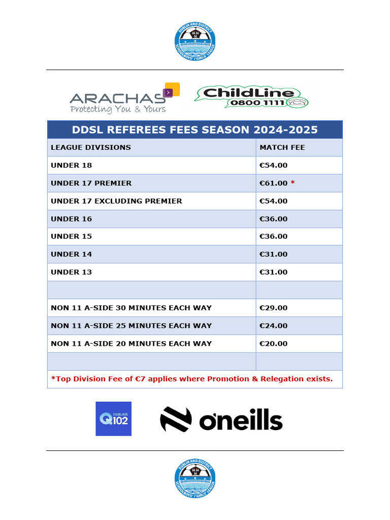DDSL Referee Fees Season 2024 2025 | PDF