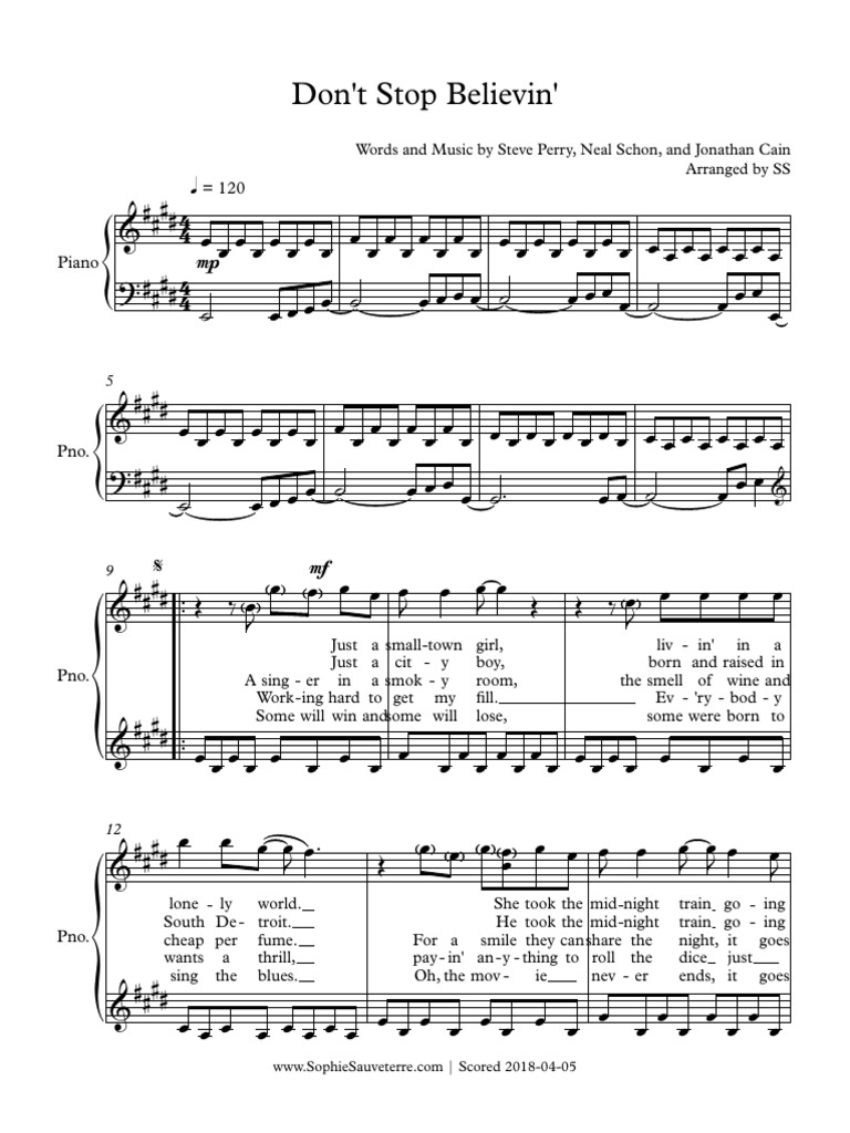 Dont Stop Believin Piano Full Score | PDF