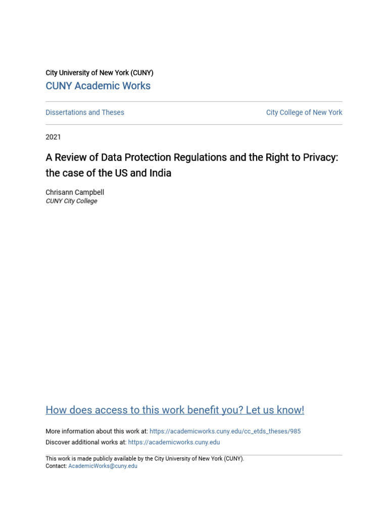 A Review of Data Protection Regulations and The Right To Privacy | PDF