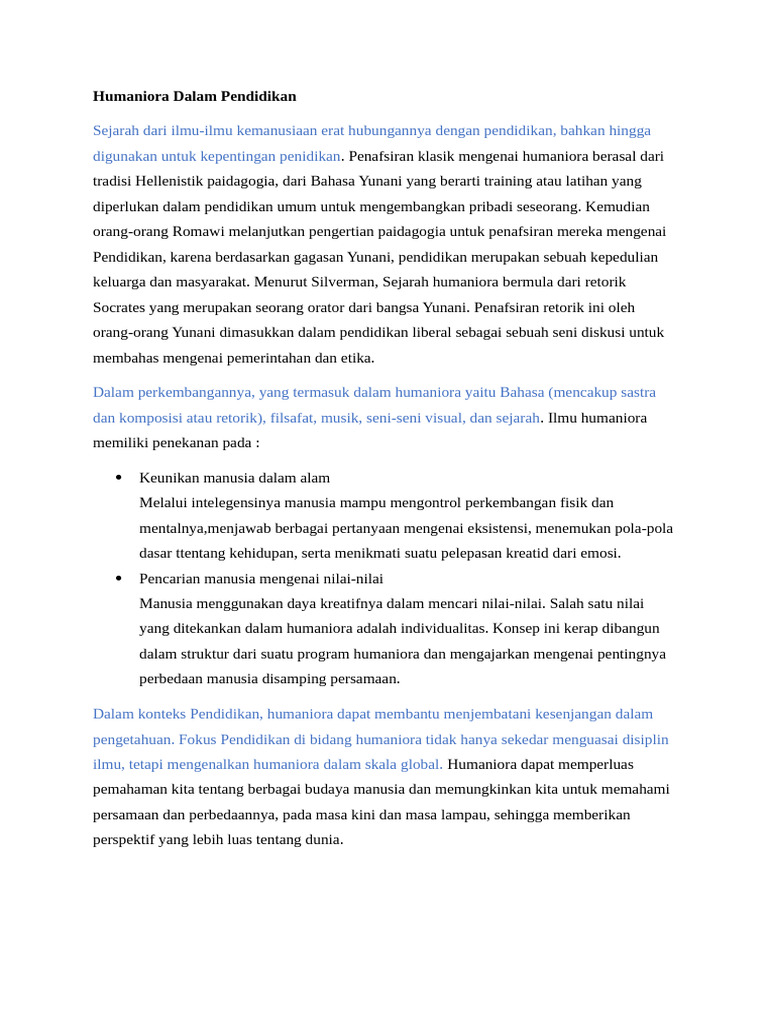 Materi Humaniora Dalam Pendidikan Dan Pendekatan Humaniora | PDF