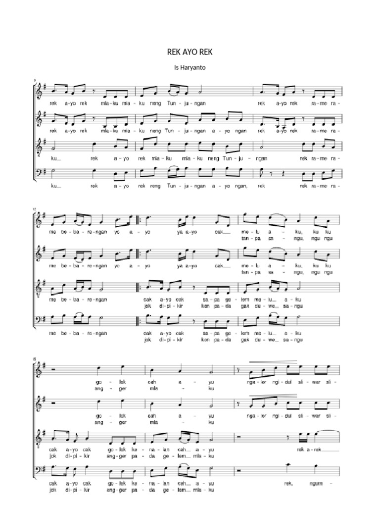Partitur Lagu Rek Ayo Rek | PDF