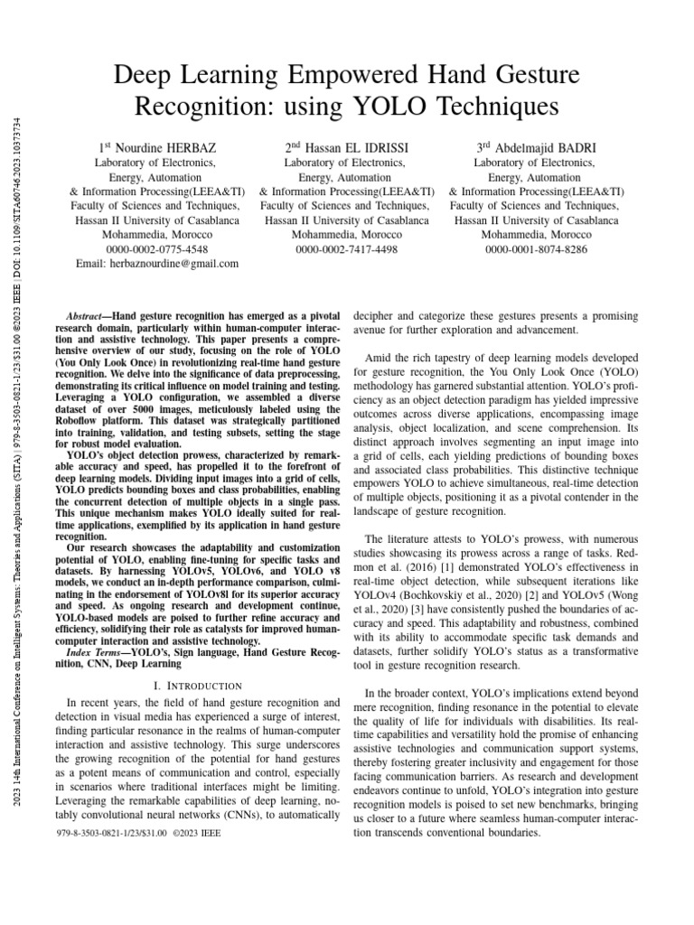 Deep Learning Empowered Hand Gesture Recognition Using YOLO Techniques ...