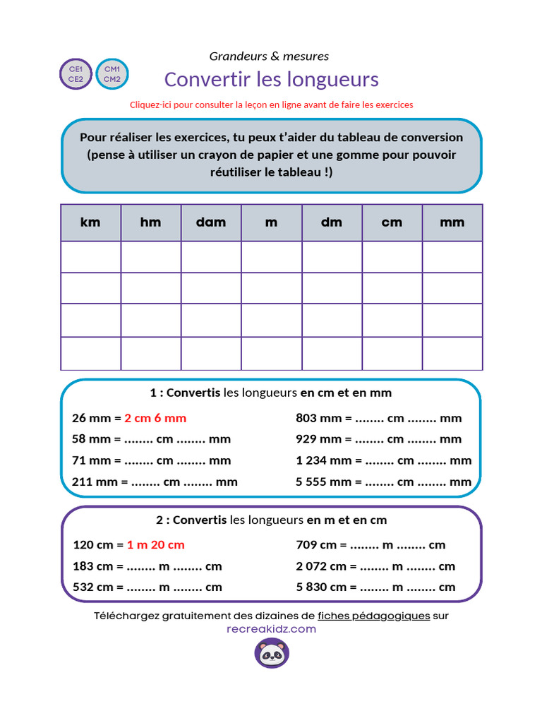 Convertir Les Longueurs Ce1 Ce2 cm1 cm2 | PDF