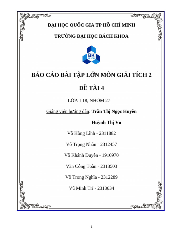 Báo Cáo Bài Tập Lớn GT2 L18-N27 | PDF