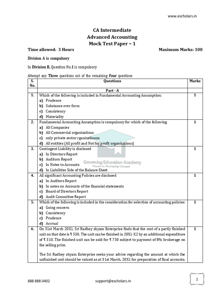MAA - 1 Mock Test Paper | PDF