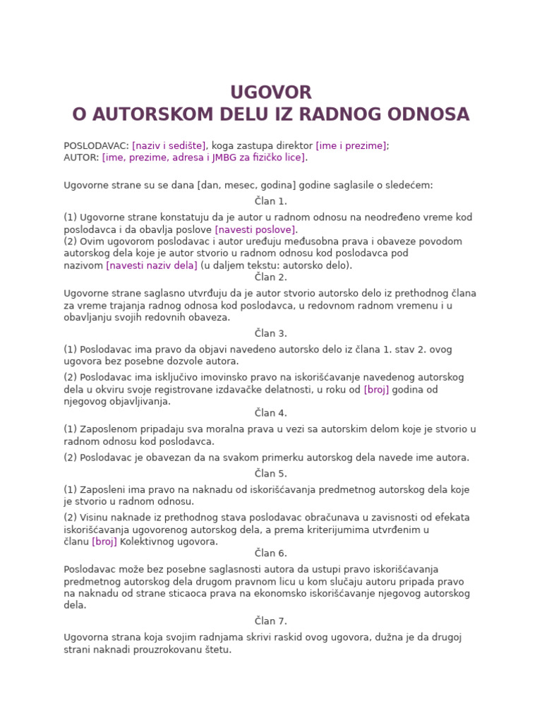 Ugovor o Autorskom Delu | PDF
