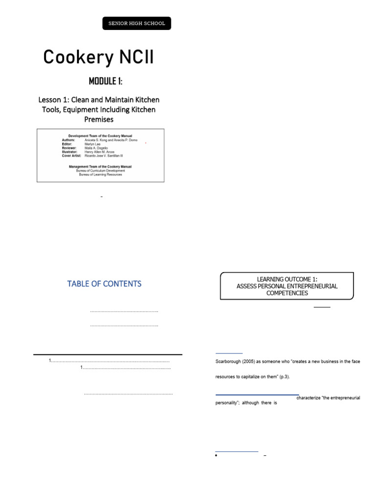 Cookery Lesson 1 Notes Pdf