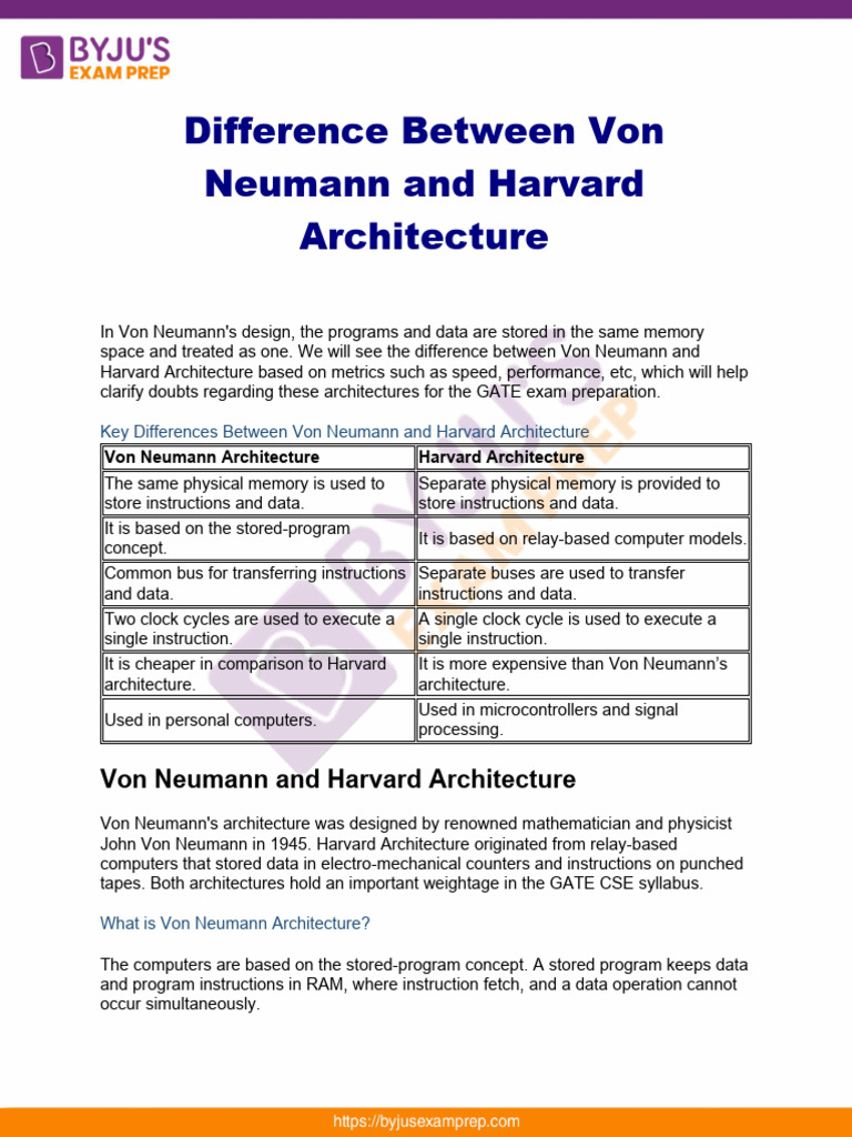 Von Neumann vs Harvard Architecture | PDF | Computer Data Storage | Computer Architecture