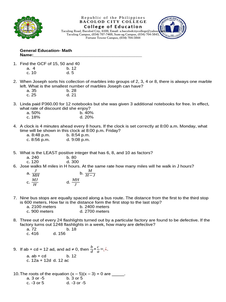 Gen Ed Math Reviewer | PDF