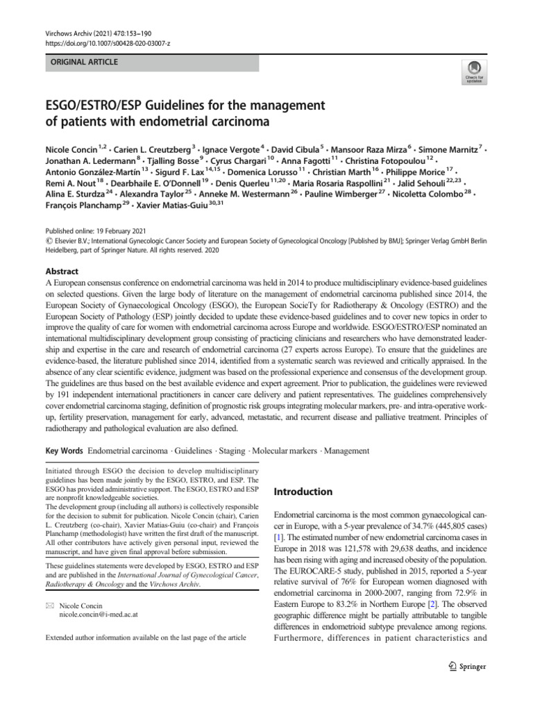 ESGO:ESTRO:ESP Guidelines For The Management of Patients With ...
