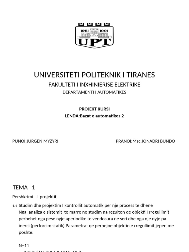 Universiteti Politeknik I Tiranes: Fakulteti I Inxhinierise Elektrike | PDF