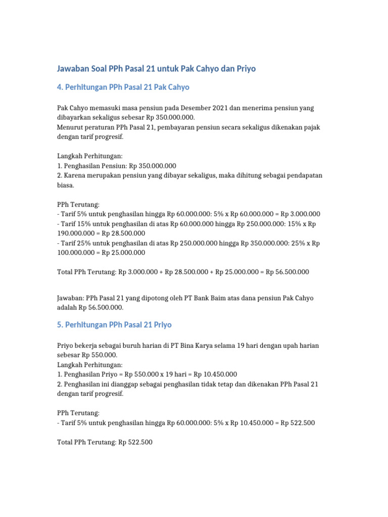 Jawaban PPH Pasal 21 Pak Cahyo Priyo | PDF