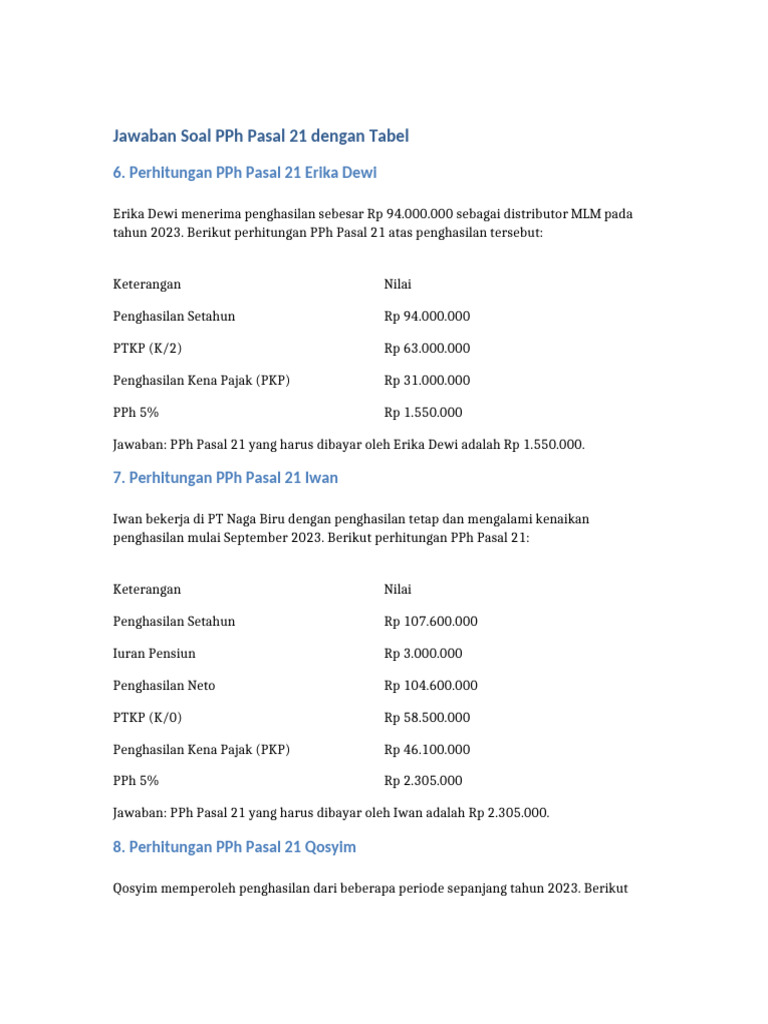 Jawaban PPH Pasal 21 Dengan Tabel Final | PDF