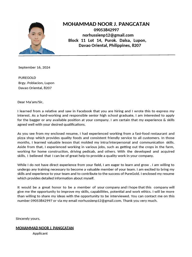 Kuya Cover Letter | PDF