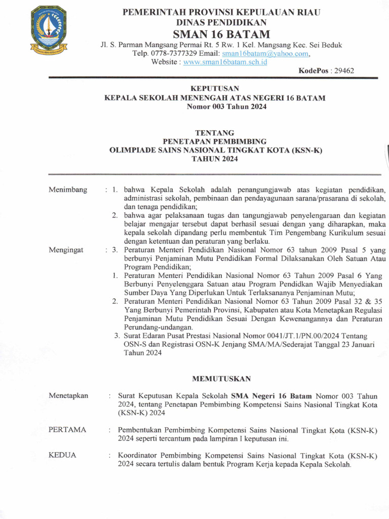 SK Pembimbing KSN | PDF