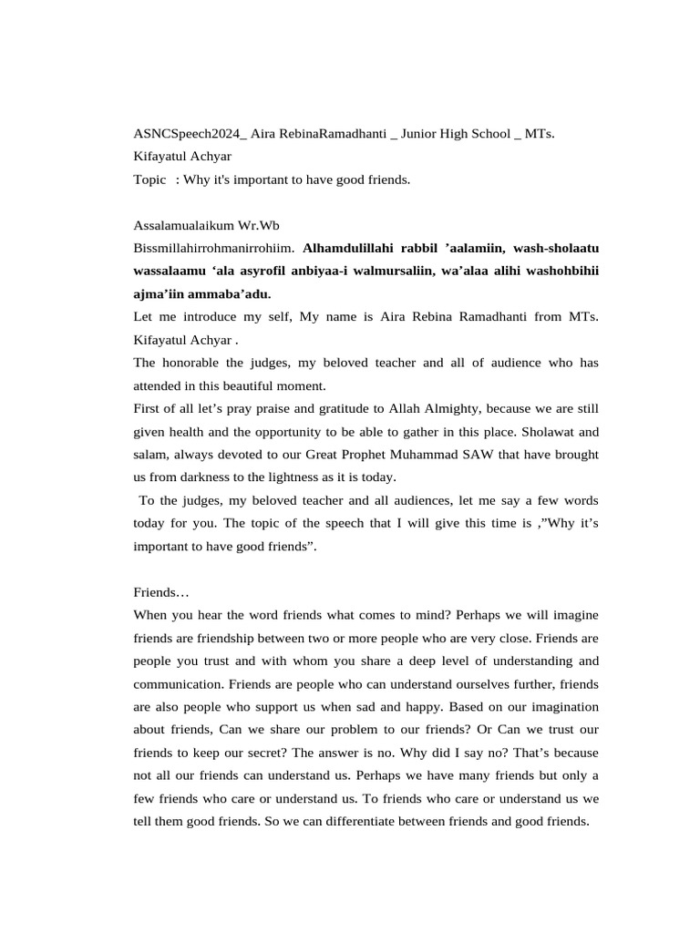 Speech About Friends | PDF