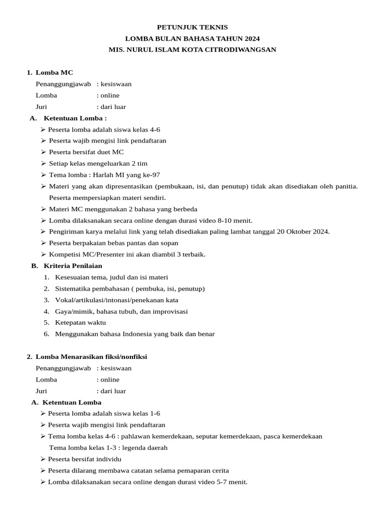 Juknis Lomba Bulan Bahasa | PDF