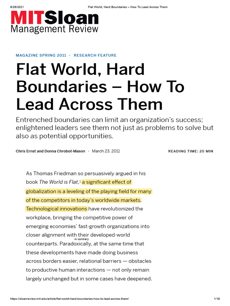 Flat World, Hard Boundaries - How To Lead Across Them | PDF ...