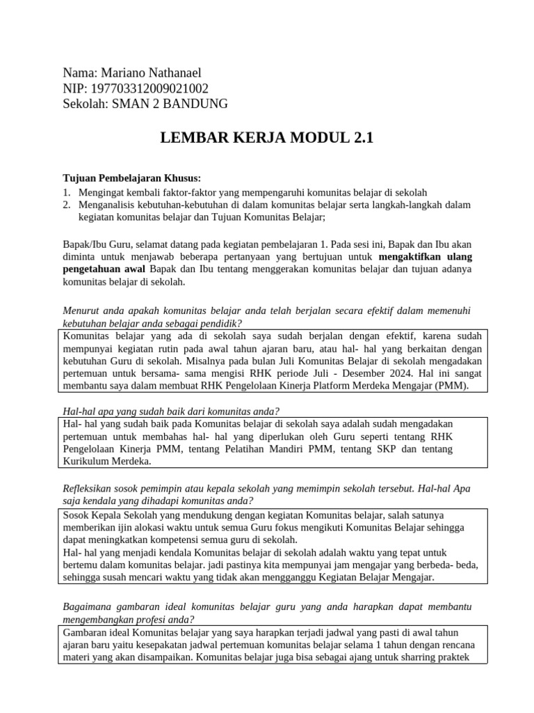 Jawab Lembar Kerja Modul 2.1 | PDF