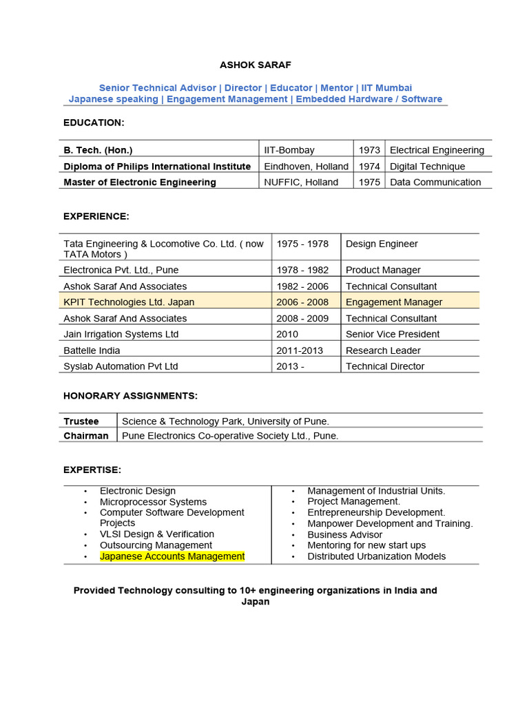 CV Ashok Saraf v3 | PDF