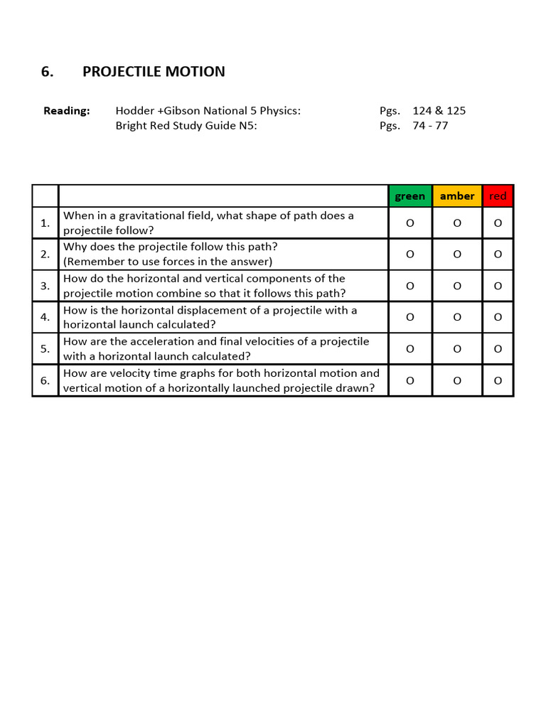 1.6 Projectile Motion Study Guide | PDF