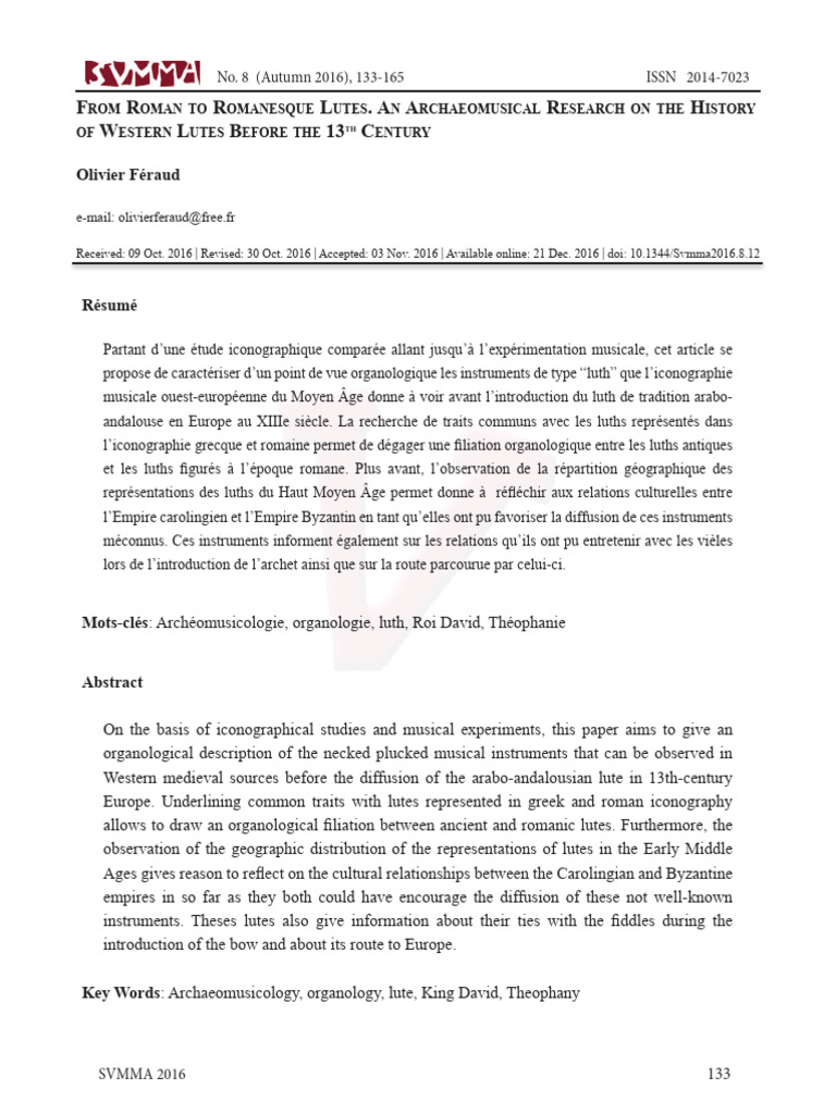 Olivier Féraud-From Roman To Romanesque Lutes - An Archaeomusical ...