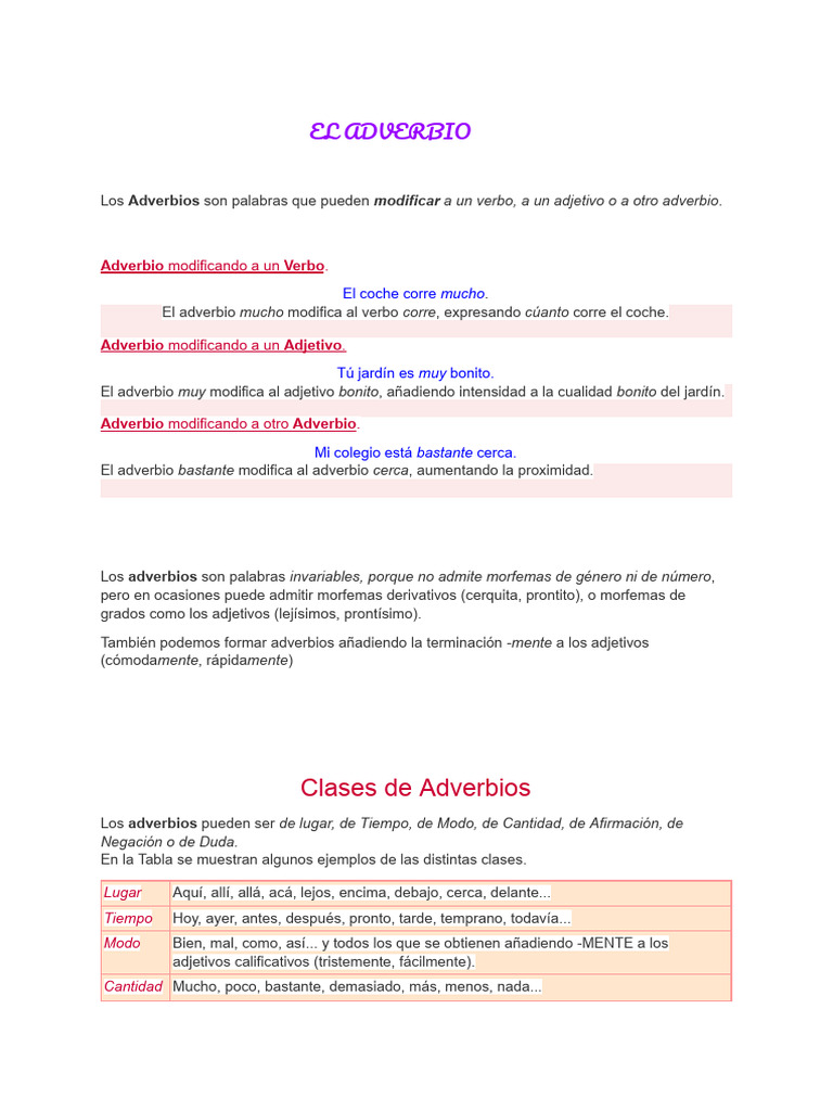 El Adverbio | PDF | Adverbio | Sintaxis