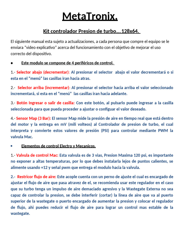 Controlador de Presión de Turbo MetaTronix | PDF | Turbocompresor | Presión