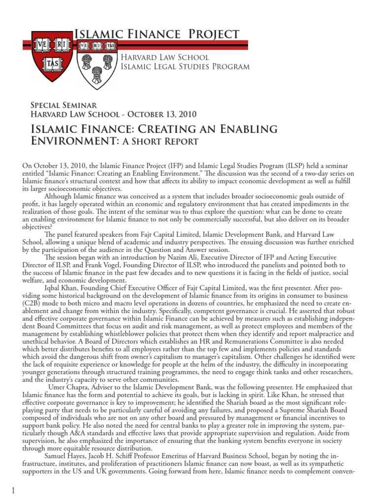 Islamic Finance Creating An Enabling Environment A Short Report | PDF
