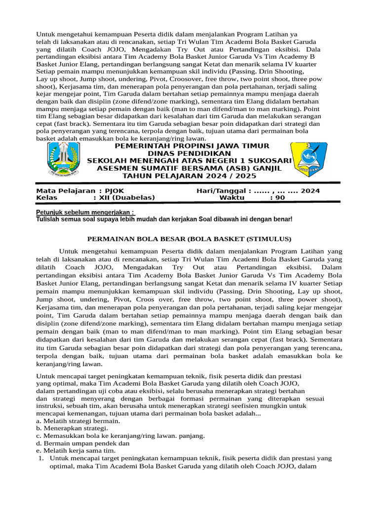 Soal ASB PJOK Kelas XII | PDF