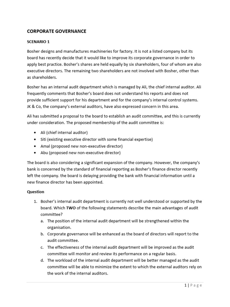 Corporate Governance Exercise 2 | PDF