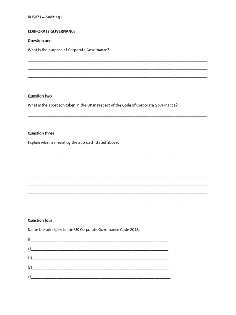 Corporate Governance Exercise 1 | PDF