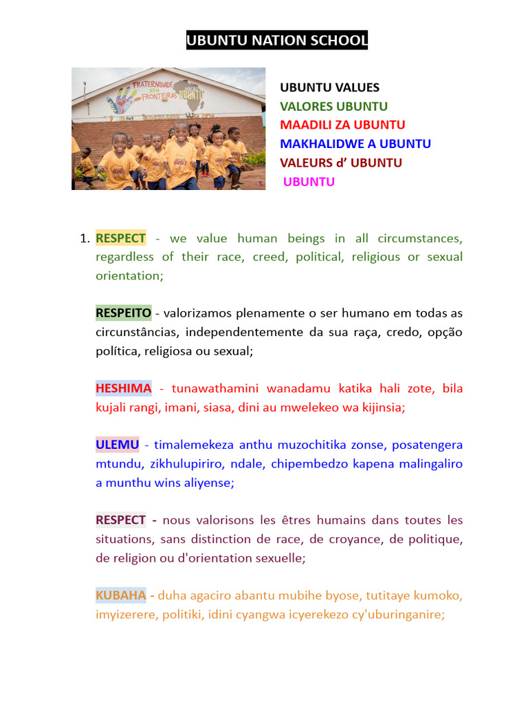 Valores Ubuntu | PDF