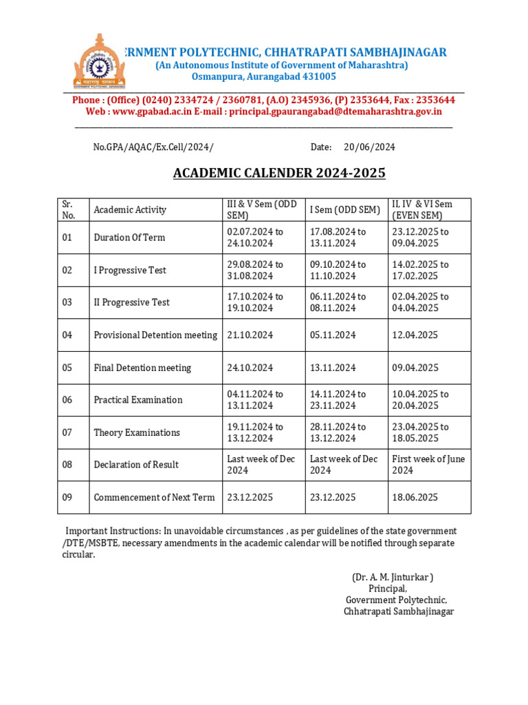 Academic Calender 24 25 | PDF